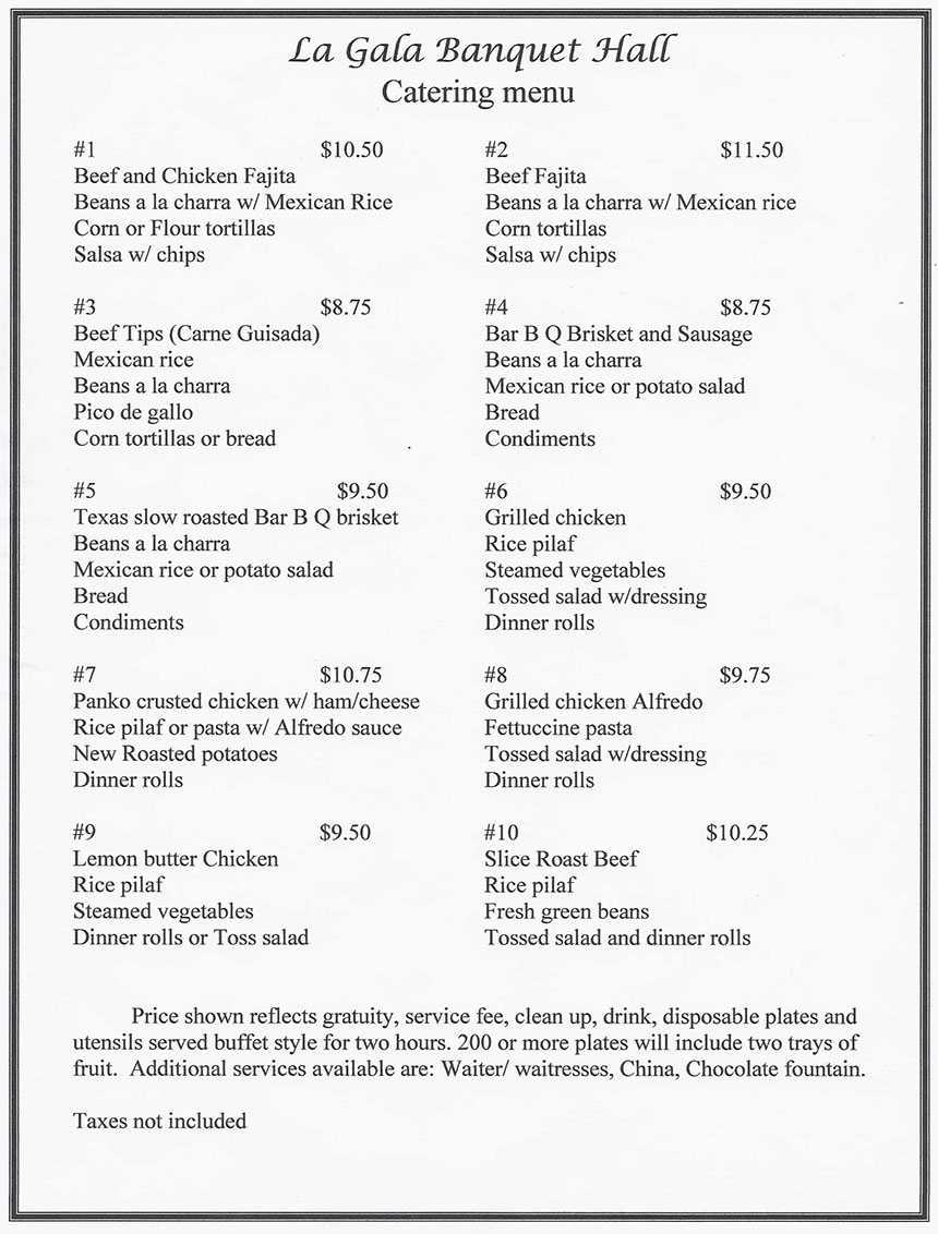 Menu – La Gala Hall
